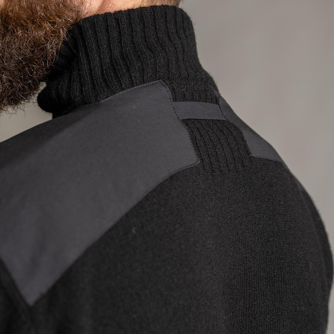 HeriTech Funnel Neck Jumper | Black 100% Cotton Knit Jumper | ThruDark