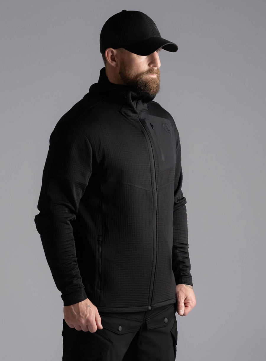 Siege Tech Fleece Hooded | Black Insulated Mid Layer | ThruDark