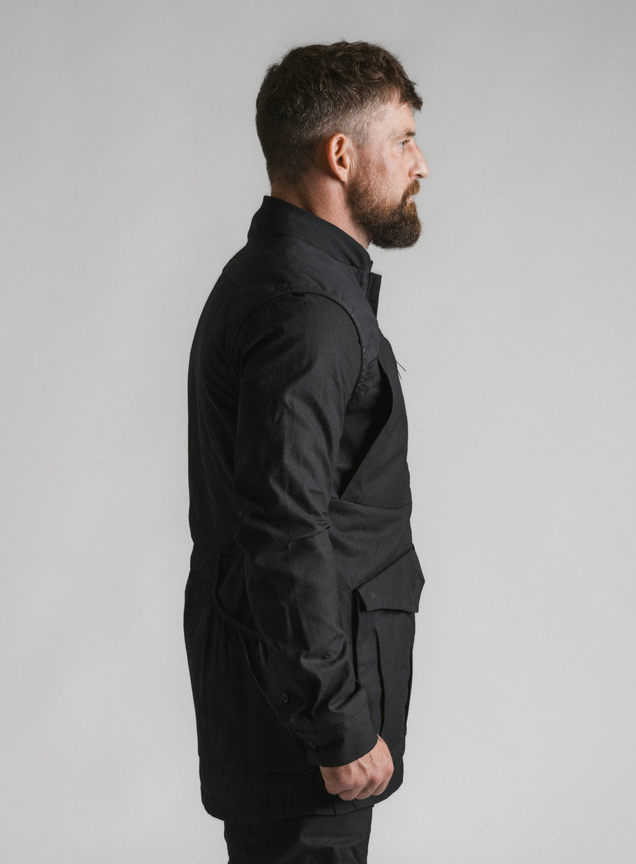 HeriTech Hinterland Pro Gilet | Black Waxed Cotton Gilet | ThruDark