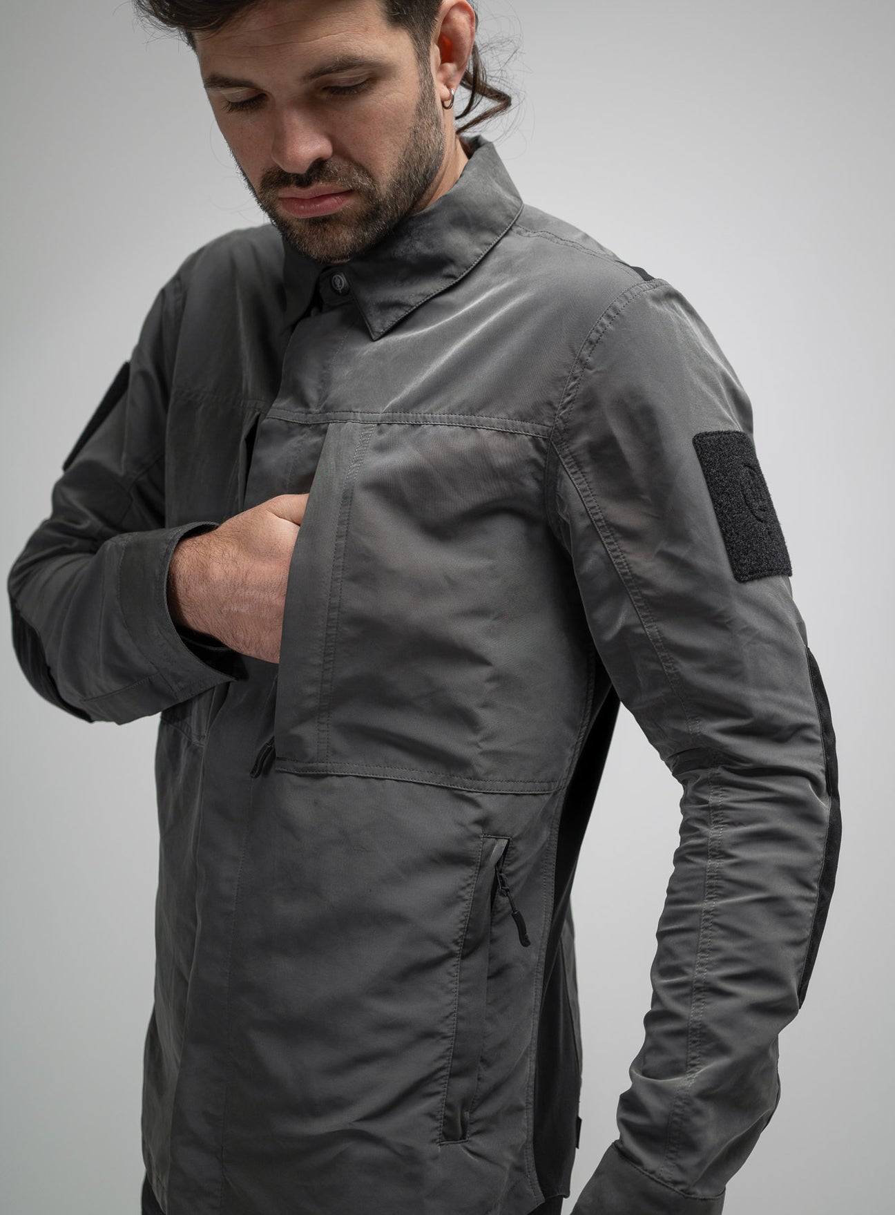 HYBRID JACKET | Men's Wolf Grey Combat Shirt for Hiking – ThruDark