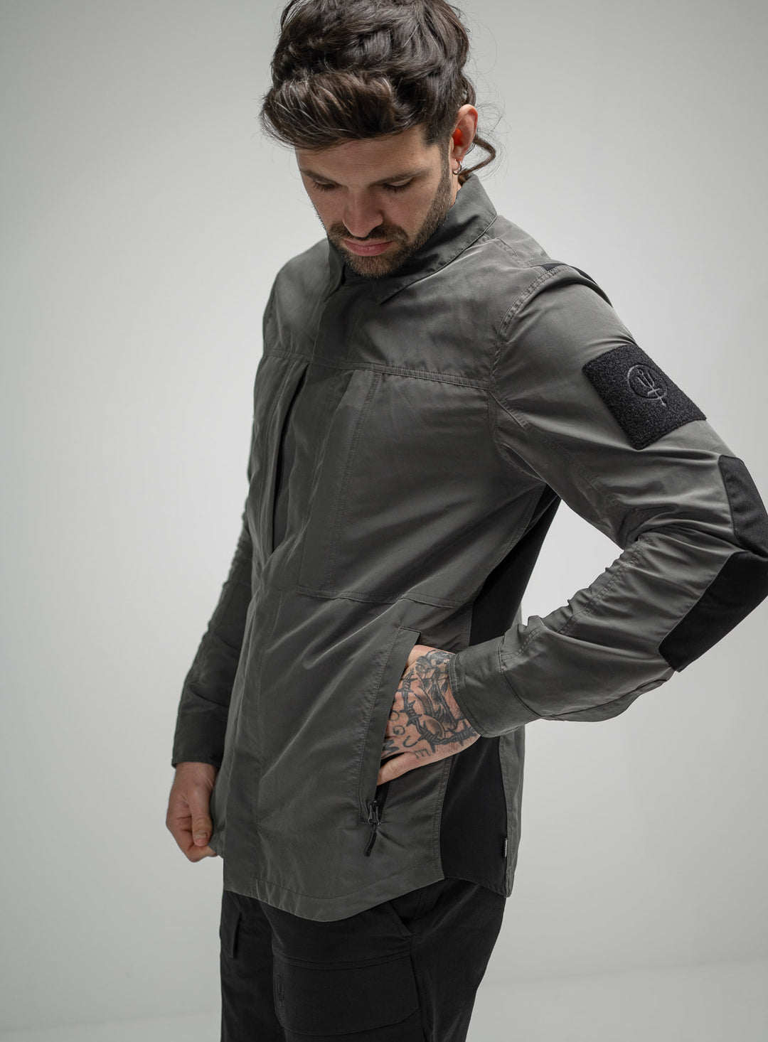 HYBRID JACKET | Men's Wolf Grey Combat Shirt for Hiking – ThruDark