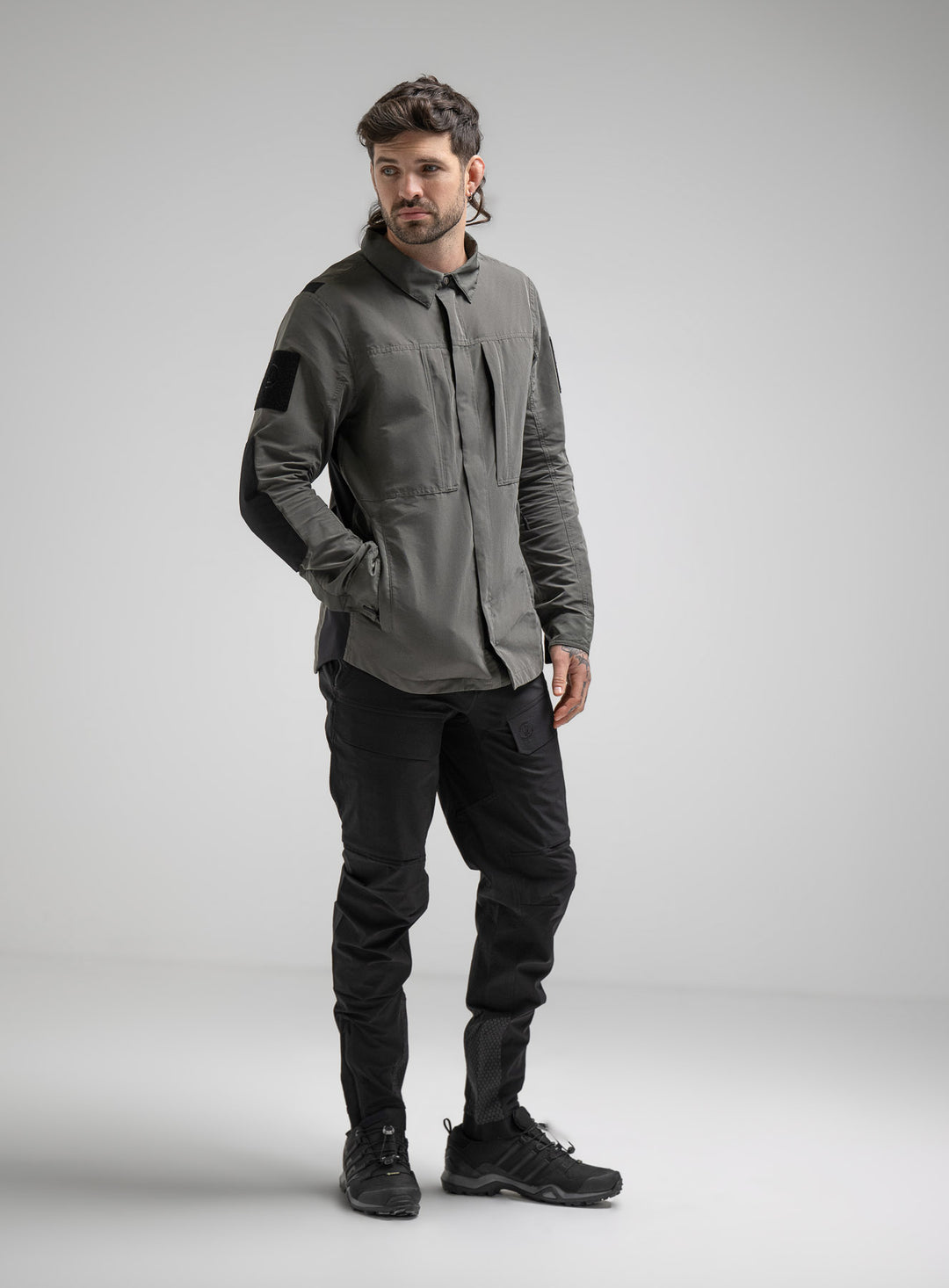HYBRID JACKET | Men's Wolf Grey Combat Shirt for Hiking – ThruDark