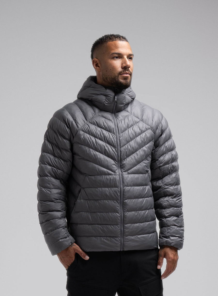 Ithax Jacket | Men's Grey Hooded Synthetic Insulation Jacket – ThruDark