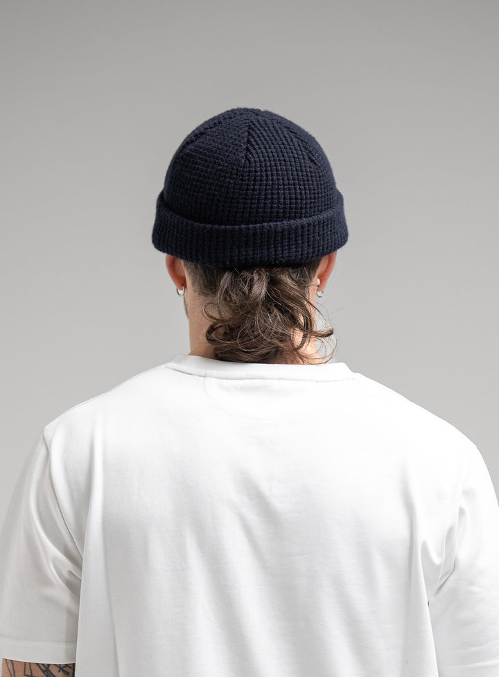 Navy Waffle Knit Beanie | 100% Merino Wool | ThruDark